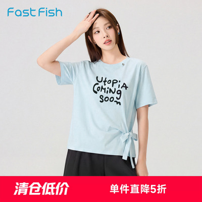 快鱼26新夏女印花字母圆领套头T恤显瘦减龄百搭舒服宽松时尚短袖