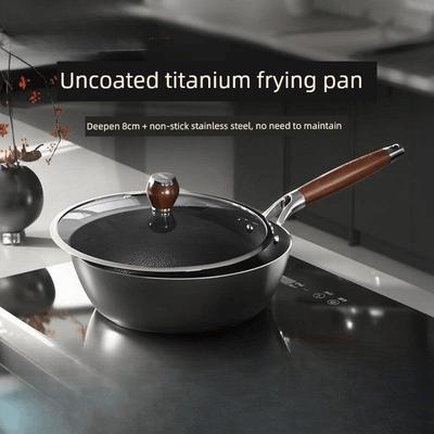 钛铁深平底煎锅不粘锅家用无涂层铁锅煎锅锅