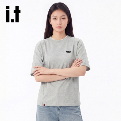 izzue假两件撞色插肩短袖T恤女