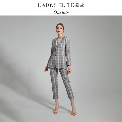 慕裁 灰色格纹西装女九分裤套装2025夏季新款时尚通勤气质西服