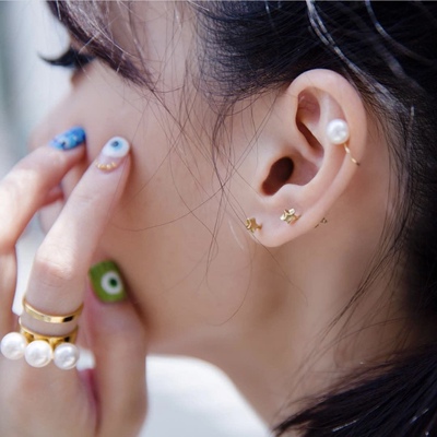 saskia diez耳骨夹同款天然淡水珍珠14K注金保色耳夹ins风丨独家