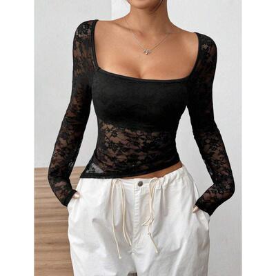 O 72992 Lace U-neck asymmetrical long sleeve 蕾丝 U 领不对称