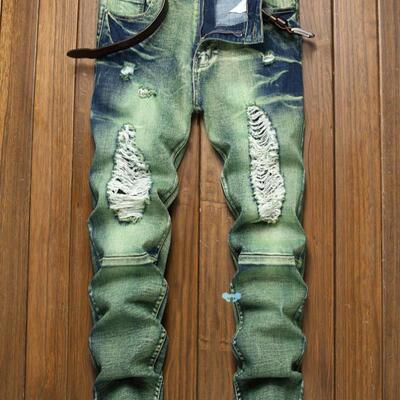 men's Mid retch Slim F Mid Waist Distressed And Ripped