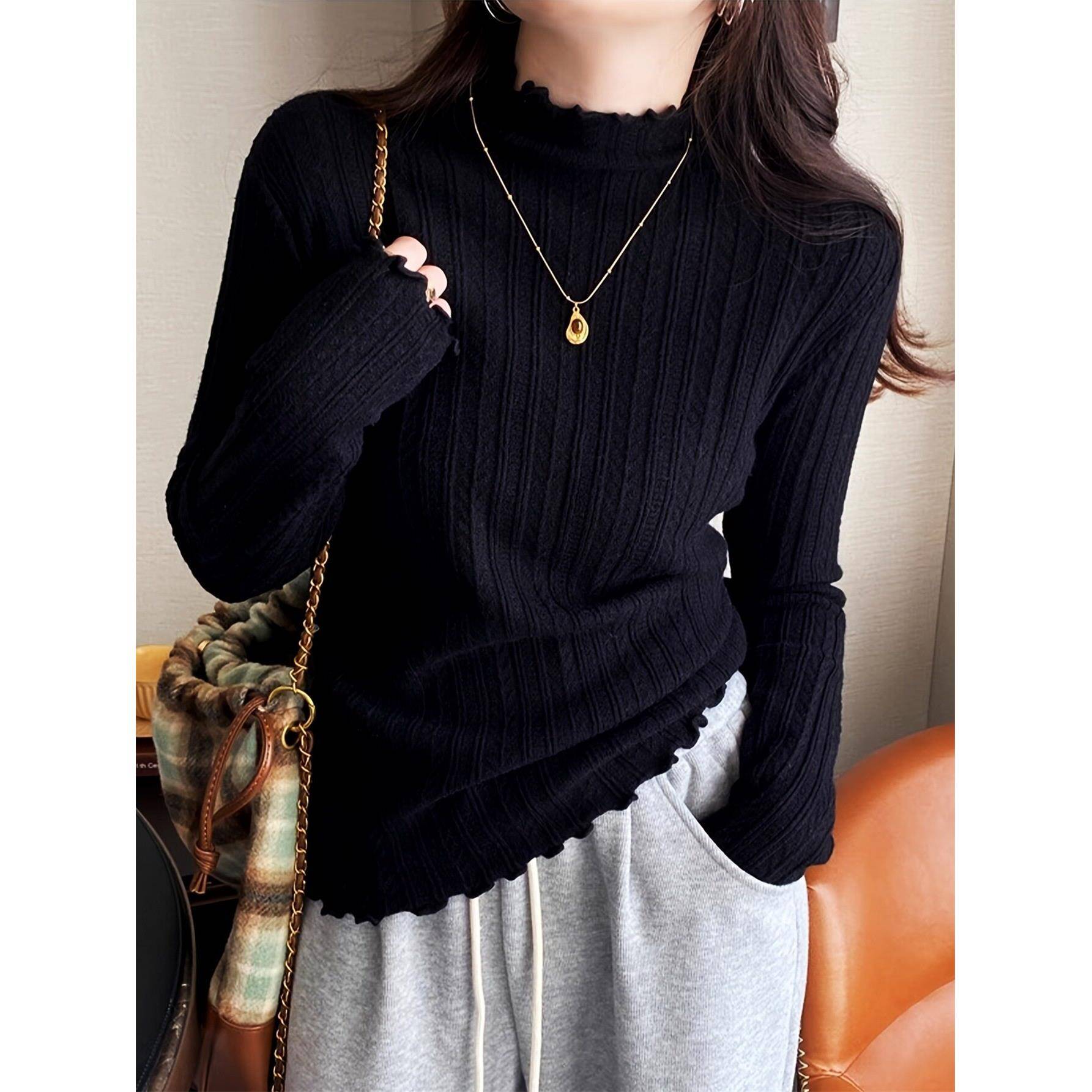 O 48908 White Semi High Neck Knit Top 白色打底衫