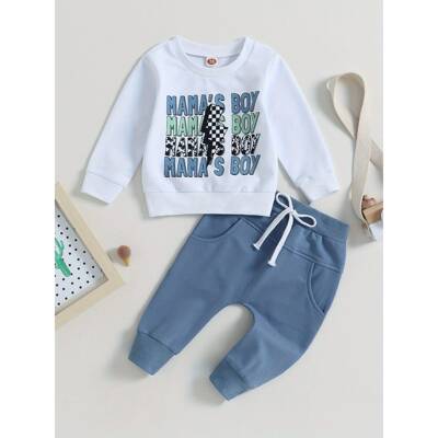 X 43613 Boys' Letter Print Sweatsuit 童卫衣套装