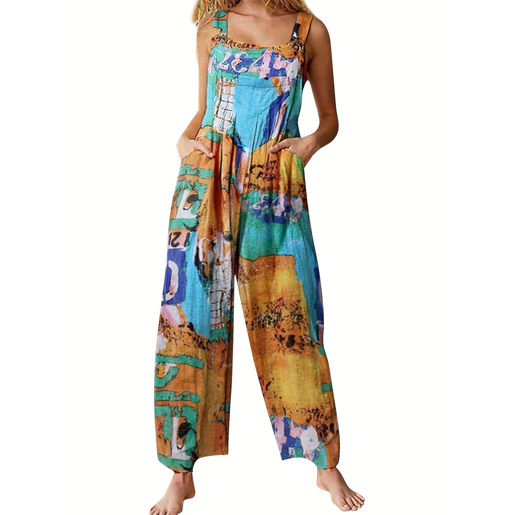 Y 35631 Floral Leaf 3D Digital Print Spring Jumpsuit 花花叶
