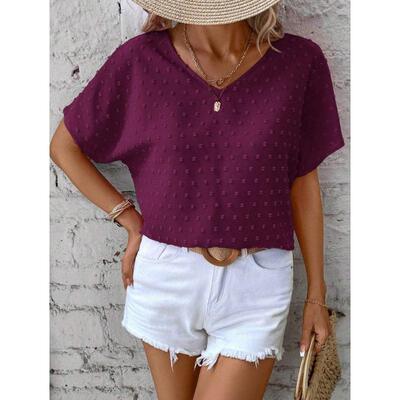 H 44748 V-neck texture shirt V 领纹理女衬衫跨境速卖通亚