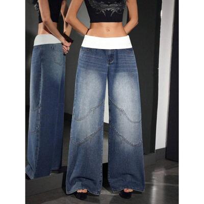 H 85014 Vintage straight jeans 做旧直筒牛仔长裤跨境外贸