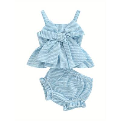 M 44124 Baby Girl Sleeves Bow Outfit 女童无袖套装