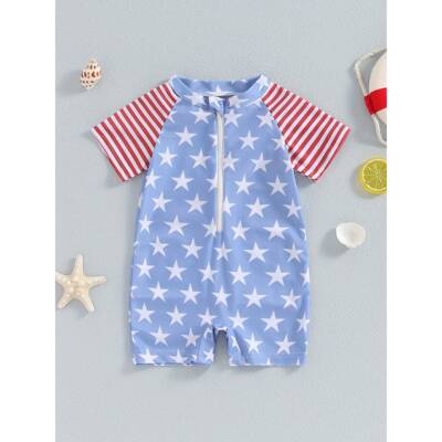H 4168 Stars Stripes Sleeve Swimsuit 星星条纹泳衣