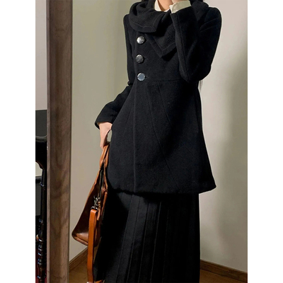 古着vintage设计感收腰毛呢大衣