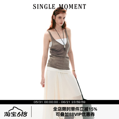 SINGLE MOMENT 26SS夏季宽松休闲透气真两件撞色吊带背心上衣女