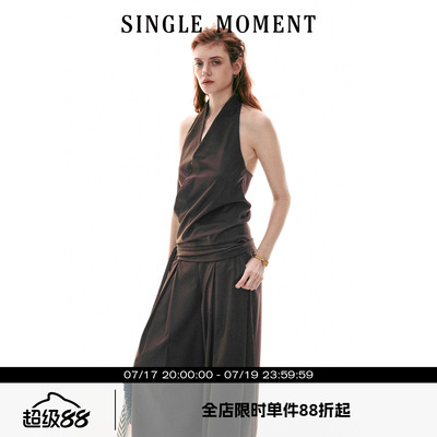SINGLE MOMENT 26SS法式挂脖露背无袖上衣吊带背心风琴褶西裤套装