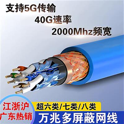 安普超6七类双萤幕蔽POE家用8芯无氧铜0.58cat7a八类万兆网路线包
