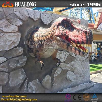 机械电动模型破墙而出的霸王龙头形态逼真仿真度高源头实力厂家