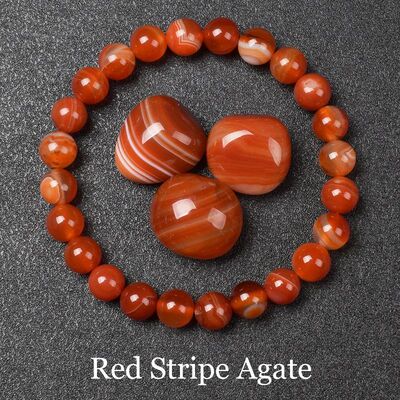 Natural Red Stripes Agate Stone Beads Bracelet Women Men