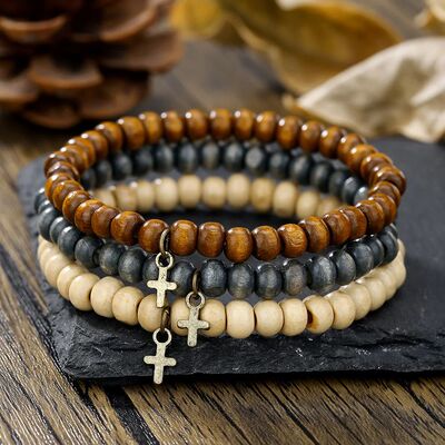 3PCS/Set Man's Multi-Layered Wooden Beaded Bracelet Set for
