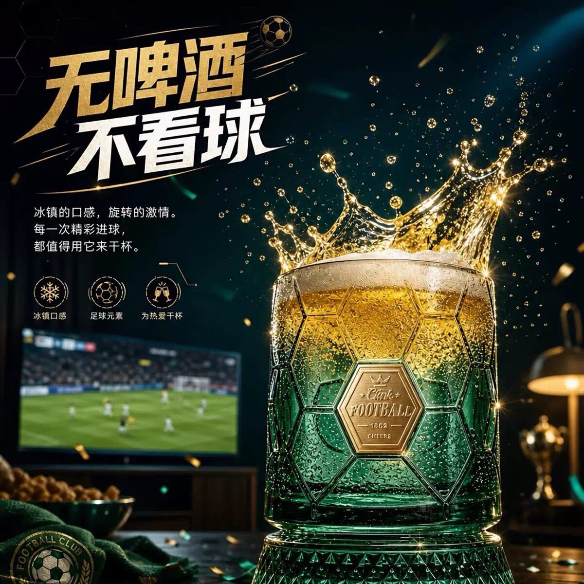 世界杯足球旋转玻璃杯威士忌洋酒杯啤酒杯家用果汁可乐饮料冷饮杯
