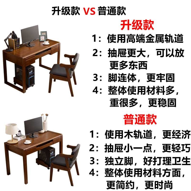 全实木现代新中式书桌家用卧室办公学习写字桌带R键盘托台式电脑
