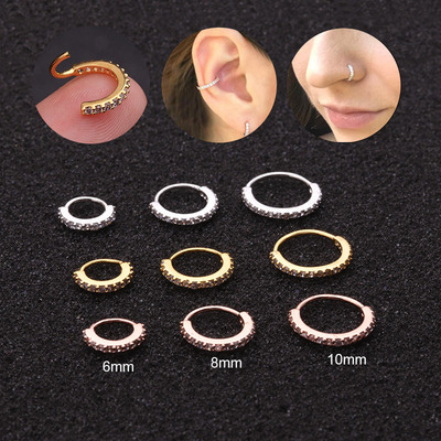 Sellsets 1PC 6/8/10mm Cz Nose Hoop Helix Cartilage Earring