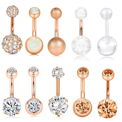 1pc 14G Surgical Steel Belly Button Ring Navel Ear Rings CZ