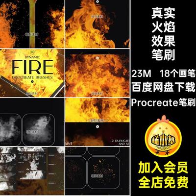 真实感火焰效果笔刷火星画笔ipad艺术火苗Procreate烟雾18个画笔