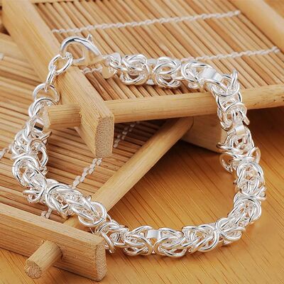 Sterling Silver Bracelets charm circle chain for women men