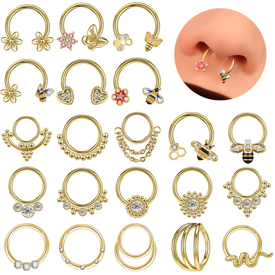 2023 16G Heart Flower Septum Piercng Ring Women Gold Color