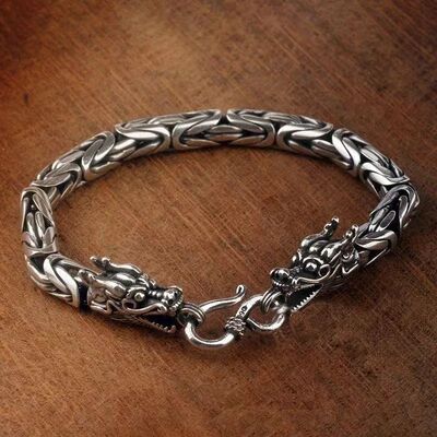 Sterling Silver Bracelet vintage Rope Side Chain Dragon