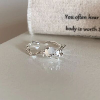 Sterling Silver Open Finger Ring Elegant Opal Clear Flower