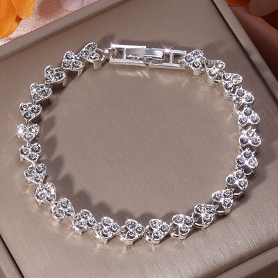 Korean Fashion Sparkly Zircon Heart Beaded Bracelet for