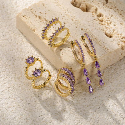 Pendientes Oorbellen Purple Zircon Cartilage Circle