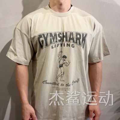 新款GYM鲨鱼Committed宽松款男女运动休闲圆领宽松复古展背短袖F6