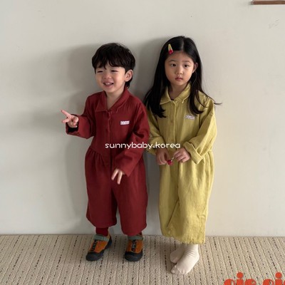 PIE韩国进口童装代购 26春款男女小童纯色单排扣连体裤休闲长裤