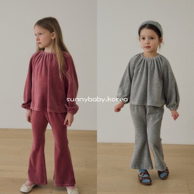 SOYE韩国进口童装代购26春女童中小童磨毛纯色娃娃衫微喇裤套装