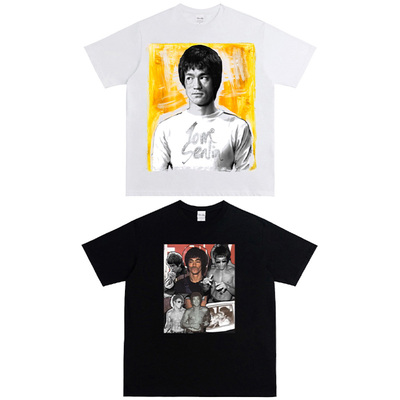 BruceLee李小龙美式宽松vintage复古做旧重磅洗水纯棉短袖印花T恤
