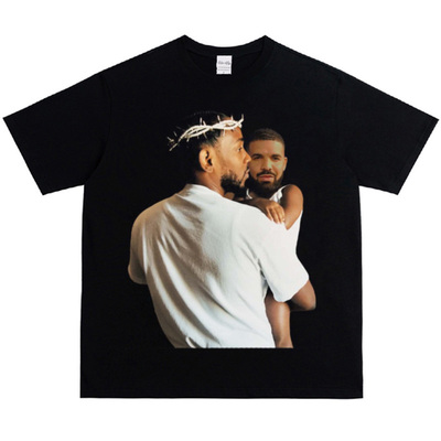 Kendrick Lamar & Drake美式说唱做旧复古嘻哈纯棉重磅短袖T恤潮