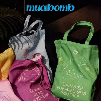 muabomb彩色帆布袋单肩休闲包小手提布包上班通勤帆布单肩包男女