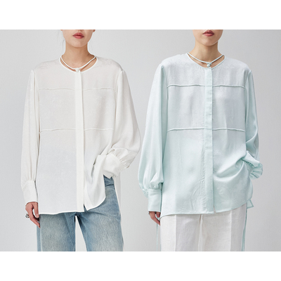 长袖醋酸衬衫CHICC3新中式纽扣