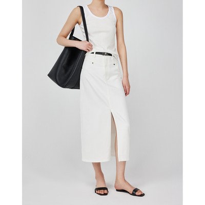 CHICC3重磅高弹三醋酸棉白色牛仔裙前开衩通勤半裙