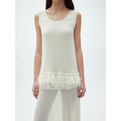 CHICC3限量Brisbane美丽诺羊毛纱 时装感手工珠片羽毛U领无袖背心