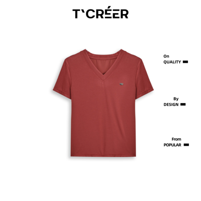 T`CREER｜【列星安陈】夏日休闲纯色V领修身短袖女