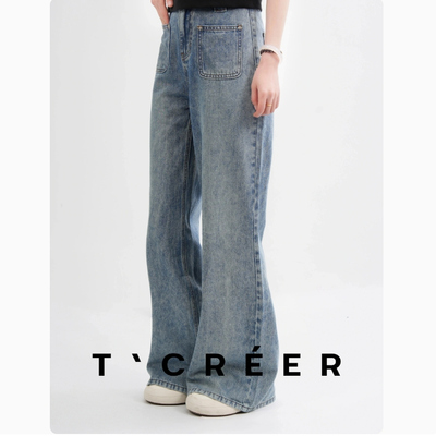 冰岛极夜慵懒松弛感牛仔阔腿裤女