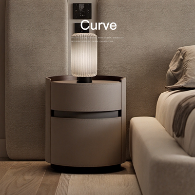 （现货）已夏意式极简圆筒设计师卧室马鞍皮高级床头柜轻奢收纳柜