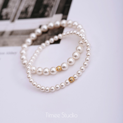 Timee恬觅 Vivian 施家珍珠弹力绳手串手链百搭强光简约