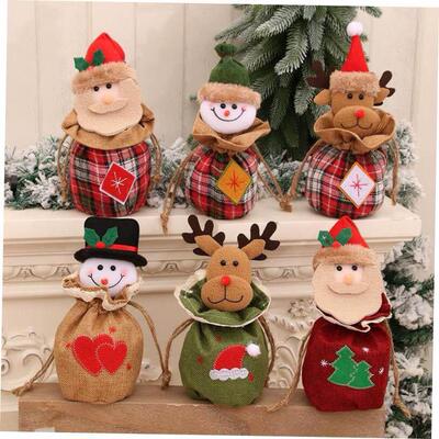 Christmas Linen Apple Bag Bell closing gift bag candy bag