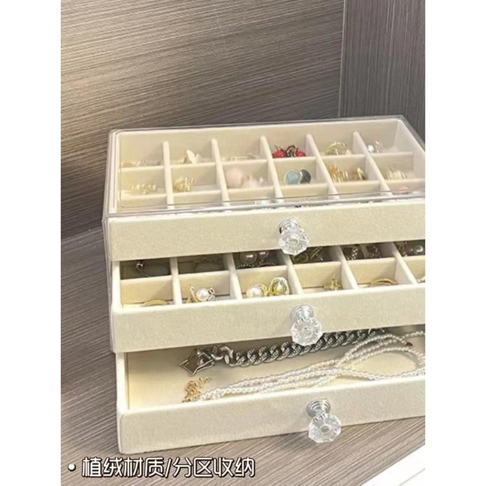 Transparent INS three-layer jewelry storage boxINS首饰收纳盒