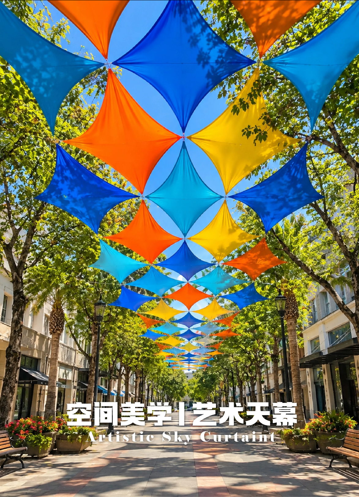 彩色三角形天幕吊饰户外广场公园商场装饰遮阳布艺美陈布置道具