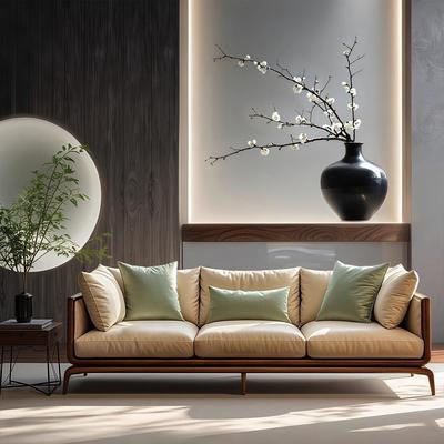 宋氏美学沙发2025新款中古风实木侘寂风客厅直排三人位组合新中式