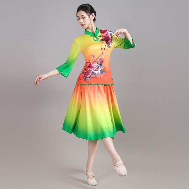 新款【新款】广场舞女秧歌服装喜庆打鼓服中国风扇子舞舞蹈服现代